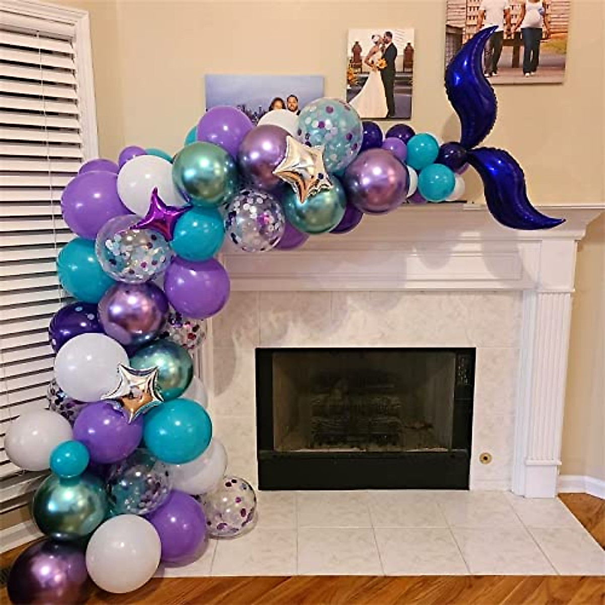 Mermaid Party Balloons 60 Pack, 12 Inch Metallic Purple Tiffany Blue Teal Green White Confetti Latex Helium Balloons for Girls Baby Shower Unicorn Mermaid Theme Birthday Party Decorations Wedding