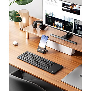 Samsers Foldable Bluetooth Keyboard with Touchpad, Full-Size Wireless Folding Keyboard with PU Leather, Portable Travel Keyboard for iOS Android Windows Mac OS, Support 3 Devices (BT5.1 x 3), Black