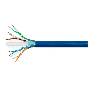 Monoprice Cat6A Plus Bulk Ethernet Network Cable - Pure Bare Copper, 650MHz, F/UTP, Solid, Riser-Rated (CMR), Flame-Retardant, Spool in The Box, 23AWG, 10G, 1000 Feet, Blue