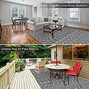 Patio Rug for Entrance Bohemian 5x8Ft Grey Area Rug Indoor Outdoor Rug Textured Weave Floor Carpet Durable Washable Rug for Patio,Home,Picnic,Camping