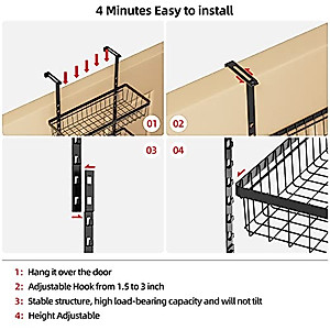 Over The Door Pantry Organizer 5 Tier,Pantry Organization and Storage,Heavy-Duty Metal Pantry Door Organizer with 5 Baskets,Adjustable Hooks for Doors Thickness Between 1.5 to 3 inch