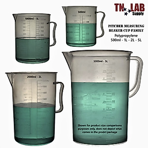 TN LAB Beaker Pitcher Measuring Cup Ultra-Strong Handle Polypropylene Plastic Graduated 5000ml 5L Holds 5.3 Quarts 1.25 Gallons