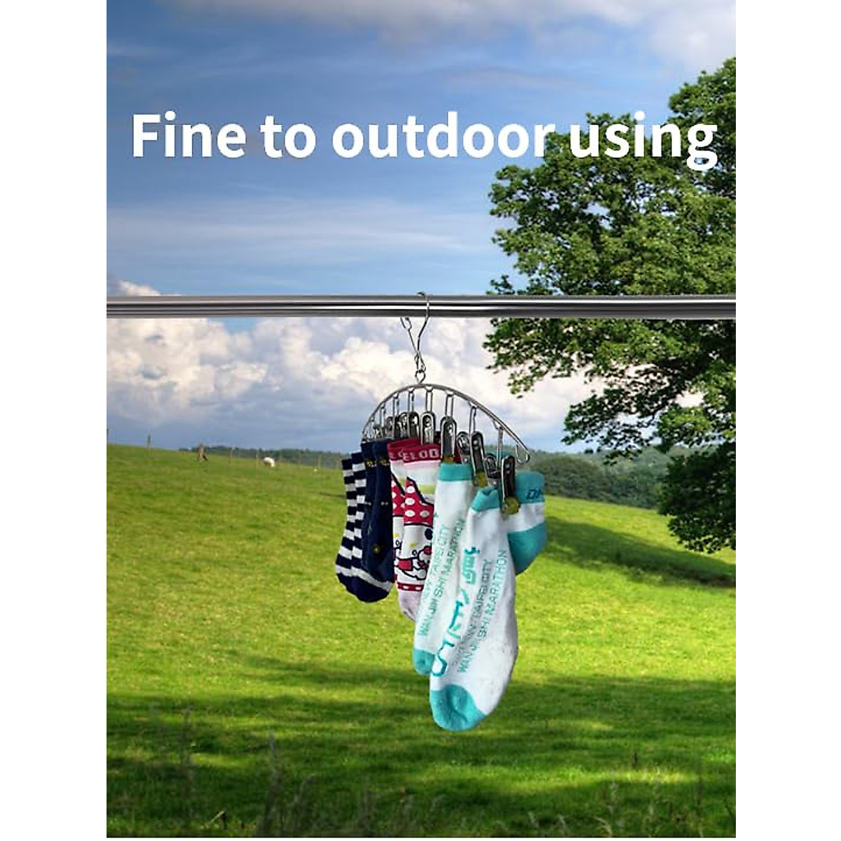 CHERRY GLOBAL Quick Release Arc Stainless Steel Laundry Drying Rack with 12 Clips,Swivel Hook Wind-Proof Clothes Hanger Rack for Sock, Bras, Underwear, Laundry Accessories