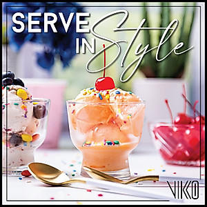 Vikko Dessert Bowls, Set of 6 Decorative Glass Ice Cream Cups, 5.5 Ounce Glass Dish for Dessert, Candy, Fruit Cup, Dishwasher Safe