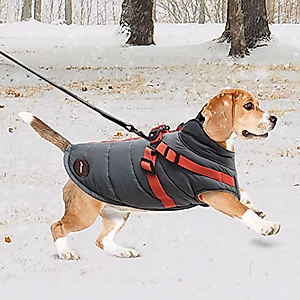 NASKEE Warm Dog Winter Coat Cozy Waterproof Windproof Dog Outdoor Jacket, Adjustable Pet Vest with Harness & D Rings, Thick Polar Fleece Lining, for Small Medium Large Dogs