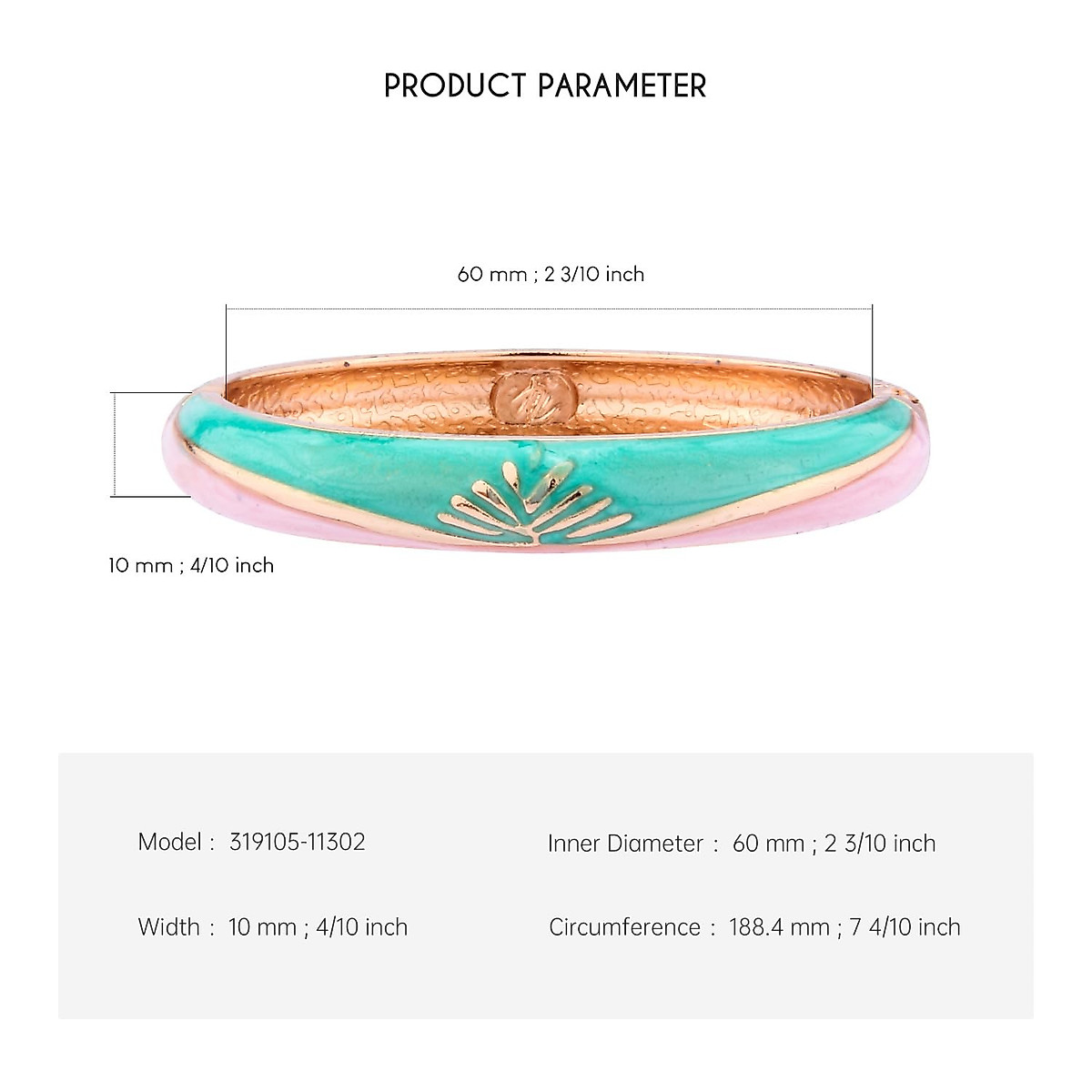 UJOY Cloisonne Bracelet Colorful Cloisonne Design Gold Plated Hinge Enamel Bangle Jewelry for Women 55A79 green-pink