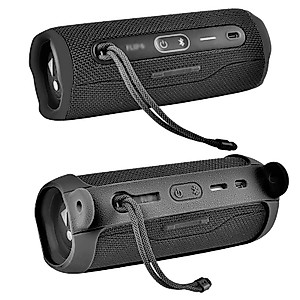 Silicone Case for JBL FLIP 6 Waterproof Portable Bluetooth Speaker, Gel Soft Skin Rubber Cover, Travel Carrying Storage Bag Pouch with Shoulder Strap and Carabiner - Black