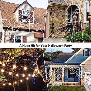 Halloween Decorations Spider Web Triangular Mega Outdoor Graveyard Decor Stretch Cobweb Set Scary Props Shooter with Black Spider
