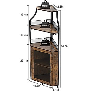 GAOMON Corner Wine Bar Rack Cabinet with Detachable Wine Rack, Bar Cabinet with Glass Holder, Small Sideboard and Buffet Cabinet with Mesh Door (Rustic Brown)