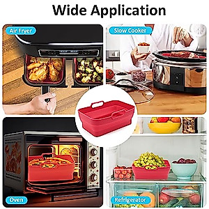 Air Fryer Silicone Liners Pot for Ninja Foodi Dual DZ090 6QT, 2 Pack Reusable Air Fryer Silicone Replacement Basket Bowl, Collapsible Baking Tray for Air Fryer Accessories (Red)