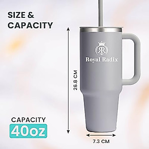 Royal Radix 40oz Insulated Tumbler with Handle & Straw, Stainless Steel Travel Mug, Leak-Proof, Hot & Cold Beverage Cup, BPA-Free, Dishwasher Safe, for Coffee & Water