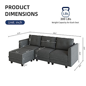 LLappuil Modular Sectional Sofa with Reversible Chaise, L Shaped Sofa with Ottoman, 4 Seater Sectional Corner Couch with Storage, Black