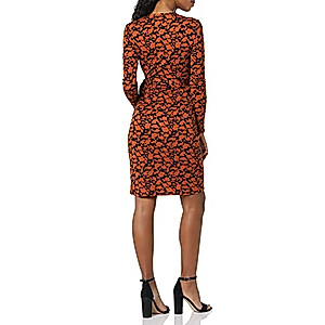 Amazon Essentials Women's Long Sleeve Classic Wrap Dress (Available in Plus Size), Brown Floral Print, Large