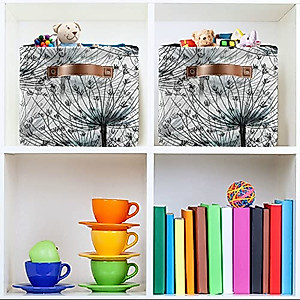 Nature Flowers Leaves Storage Basket Set of 2 Large Fabric Dandelion Storage Basket Bins Box Cube with Handles Collapsible Closet Shelf Clothes Organizer Basket for Nursery Bedroom