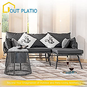 OUTPLATIO 3 Piece PE Wicker Boho Patio Furniture Sectional Chair Sets with Ice Bucket Outdoor Wicker Conversation Sets for Backyard, Porch, Garden (Grey)