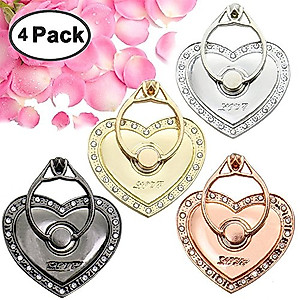 IHUIXINHE Phone Ring Holder, Universal Phone Stand, 4PCS 360° Rotation 3D Aluminium Alloy Ring Grip for iPad, iPhone X iPhone 8, 8Plus, 7, 7Plus, Samsung S9 Note8, Huawei All Cell Phone (Heart)