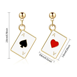 WUWEIJIAJIA Unique Funny 14K Gold Plated Hypoallergenic Poker hearts and Spades A Ace Playing Cards Dangle Drop Post Stud Earrings For Women Gambling Casino Jewelry Gift (Gold)