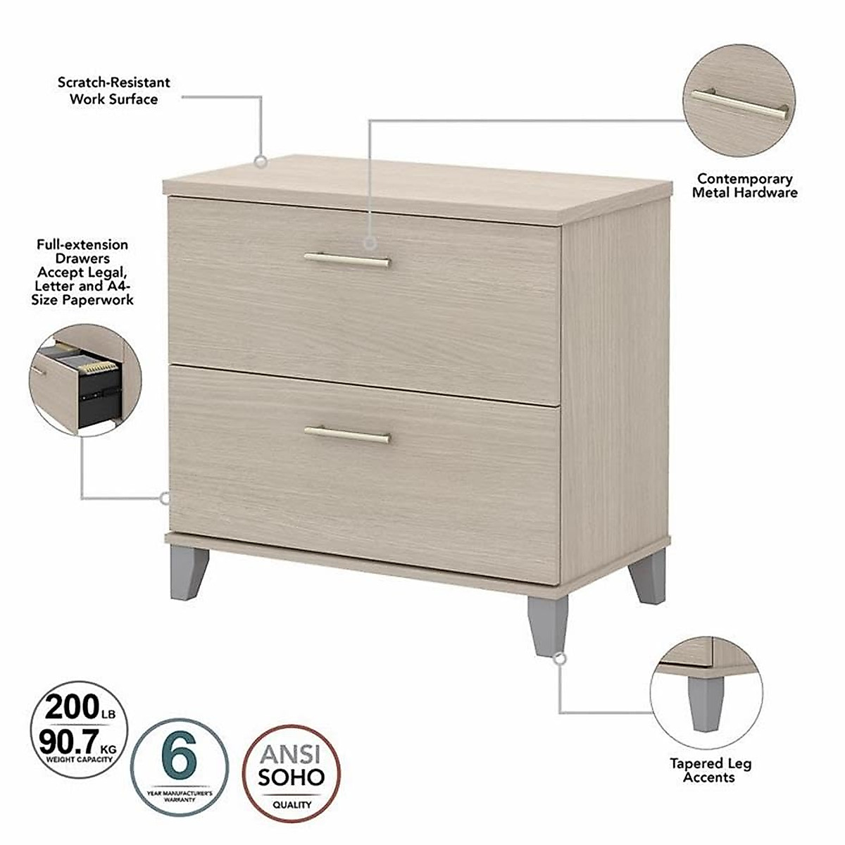Pemberly Row 2 Drawer Lateral File Cabinet in Sand Oak - Engineered Wood