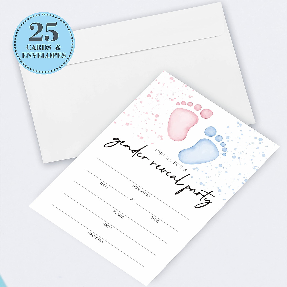JCVUK Set of 25 Baby Shower Invitations with Envelopes, Diaper Raffle Tickets and Baby Shower Book Request Cards, Baby Footprints Theme Gender Reveal Party For Boys or Girls(YQKTZ-A03)