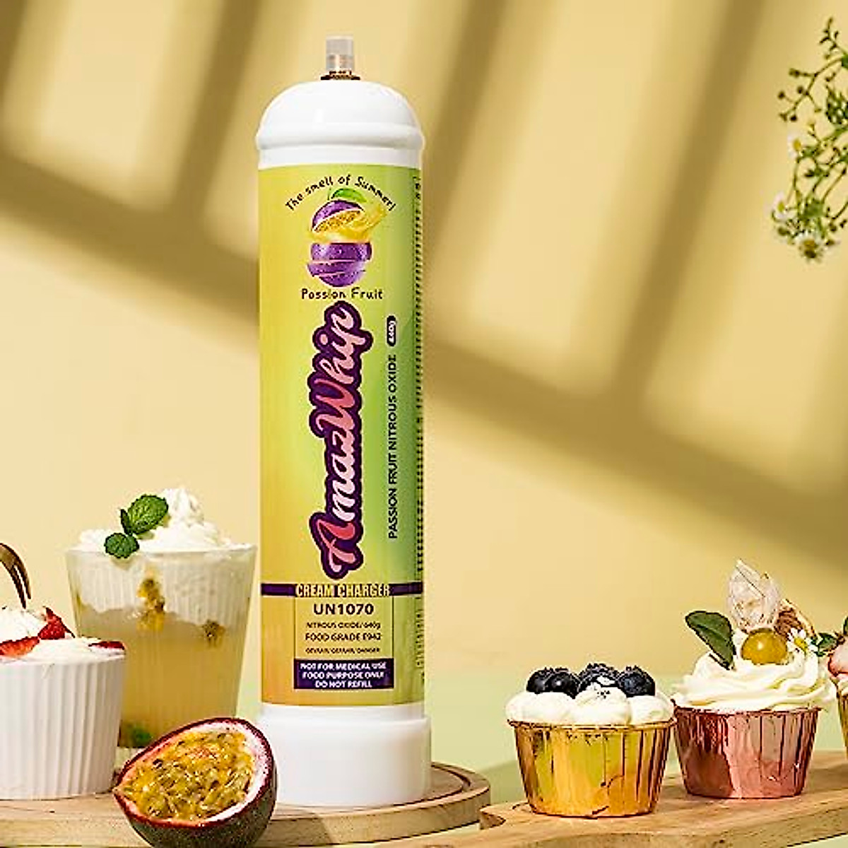 AmazWhip 0.95L 640 Gram Passion Fruit Flavor Whipped Cream Charger Cartridge Tank for Cream Charger Dispenser (1 cylinder)