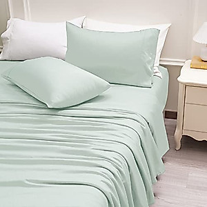PHF Cooling Bamboo_ Sheets Set Twin Size, 3 Piece Silky Soft Viscose from Bamboo_ Bed Sheets Set, 1800 Thread Count 16 Inch Deep Pockets, Ultra Soft Smooth Breathable Bedding Sheets, Sage Green