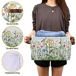 Storage Basket Cube Black White Flower Field Large Collapsible Toys Storage Box Bin Laundry Organizer for Closet Shelf Nursery Kids Bedroom,15x11x9.5 in,1 Pack