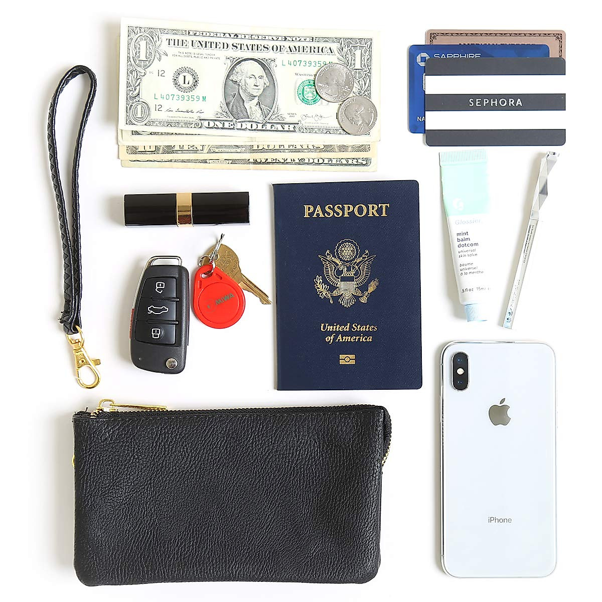 RIAH FASHION Convertible Faux Leather Wallet Purse Clutch - Mini Handbag Detachable Chain Crossbody Strap Phone Holder (Gold)