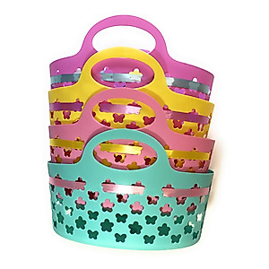 Greenbrier Plastic Easter Egg Basket with Handle, Easter Basket for Egg Hunt – Pink, Purple, Blue, Yellow Set of 4