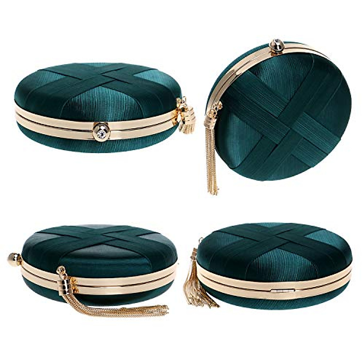 CUCTACBCT Satin Round Clutch Purses for Women Evening Bags Wedding Party Purse Bridal Night Out Handbags,Dark Green