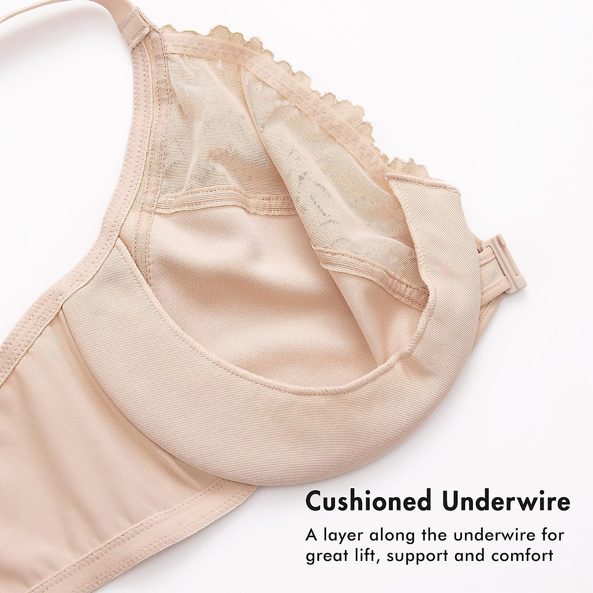 DELIMIRA Women's Racerback Front Closure Bras Lace Plus Size Full Coverage Underwire Unlined Support Bra Beige 44D