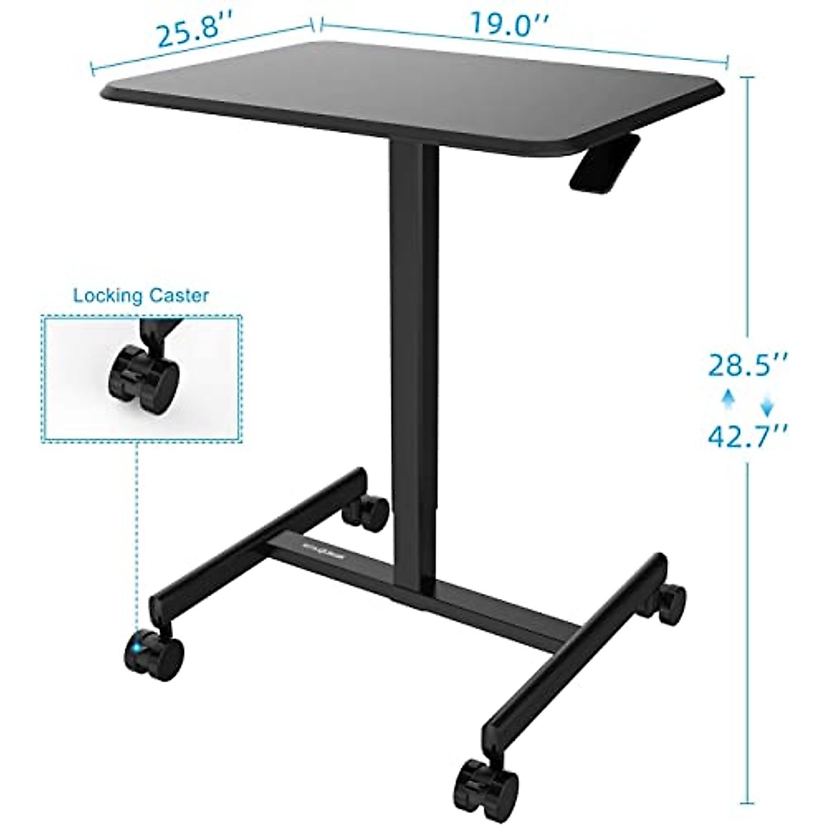 SMUGDESK.COM Mobile Laptop Desk Sit-Stand Desk Adjustable Height Laptop Desk Cart Ergonomic Table Small Standing Desk with Pneumatic Height Adjustments (Obsidian)