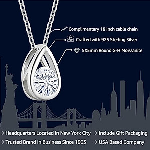 Gem Stone King 925 Sterling Silver 5MM Round Gemstone Birthstone Teardrop Pendant Necklace For Women with 18 Inch Silver Chain