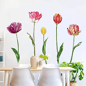 decalmile 5 Large Tulip Flowers Wall Decals Garden Floral Wall Art Stickers Bedroom Living Room Home Decor Gifts for Mom(H: 37 Inches)