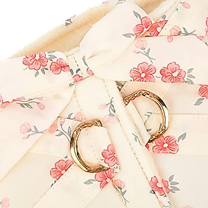 PAIDEFUL Dog Dress Fleece Coat for Small Medium Dogs Girls Female Flowers Printed Soft Warm Chihuahua Clothes with Harness Puppy Pet Winter Fall Cold Weather Cat Apparel Pink L