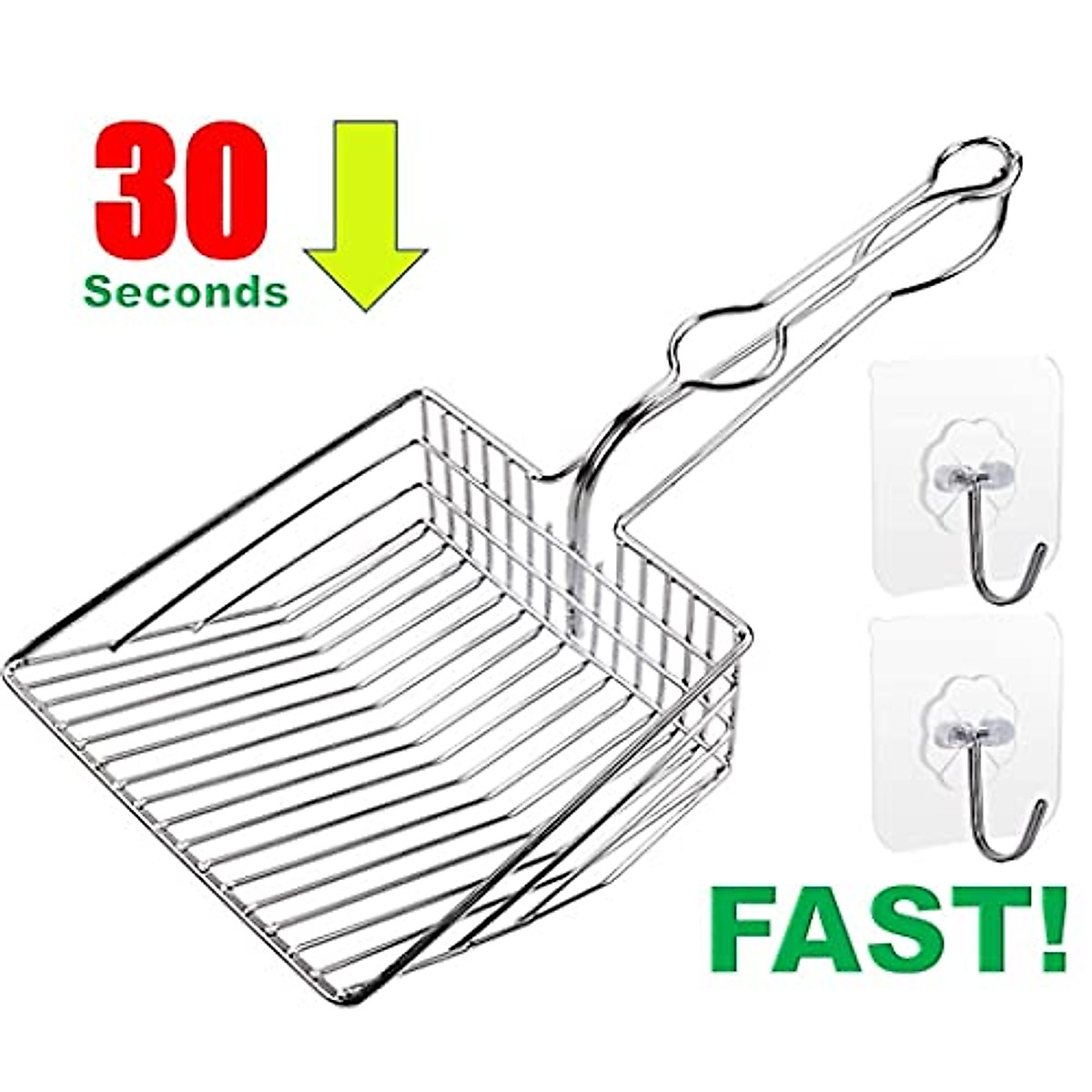 Qualiall All Metal Litter Scoop, Solid Metal Sifter, Cat Litter Scoop Metal Jumbo, Cat Urine Scoop, Litter Scooper with Holder, Litter Scooper Holder, Jumbo Cat Litter Scoop Sifter Scooper Holder