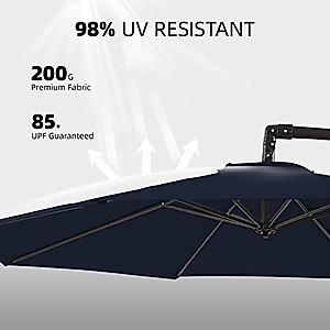 wikiwiki 10ft Patio Umbrellas Offset Outdoor Umbrella Cantilever hanging Umbrellas w/Infinite Tilt, Fade Resistant Waterproof RECYCLED FABRIC Canopy & Cross Base, for Yard, Garden & Deck (Navy Blue)