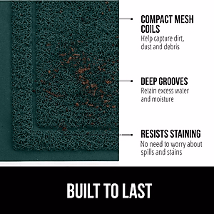 Gorilla Grip Stain and Fade Resistant Dirt Grabber Mesh Door Mat, Low-Profile, Heavy Duty Quick Dry Striped Doormat, Mats for Indoor or Outdoor Entry, Shoe Scraper, Garage Entrance Mat, 35x23, Green