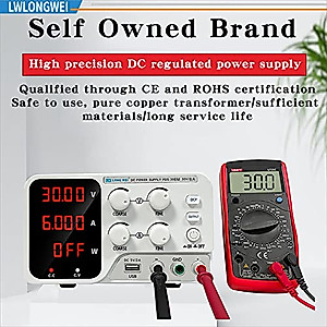 DC Power Supply Variable,30V 6A 180W Adjustable Switching Regulated DC Bench Power Supply with 4-Digits LED Power Display 5V/2A USB Output, Coarse and Fine Adjustments White