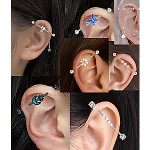 14G Industrial Barbell Earrings Stainless Steel Long Cartilage Helix Conch Body Piercing Jewelry 7-18pcs (Set #1)