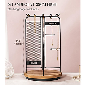Homde 360 Rotating Jewelry Stand Hold up to 48 Pairs of Earrings and 34 Necklaces Jewelry Tower Tree Earring Necklace Bracelet Display Organizer with Solid Wood Base (Brown + Black)