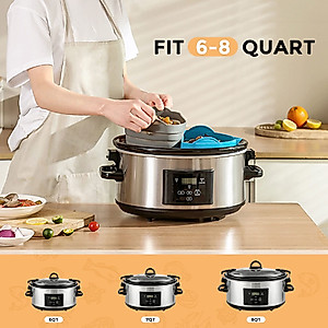 Slow Cooker Divider Liner Fit 6 QT Crockpot, 2 in 1 Reusable & Leakproof Silicone Crockpot Divider Slow Cooker Divider with 2pcs Anti-Hot Glove