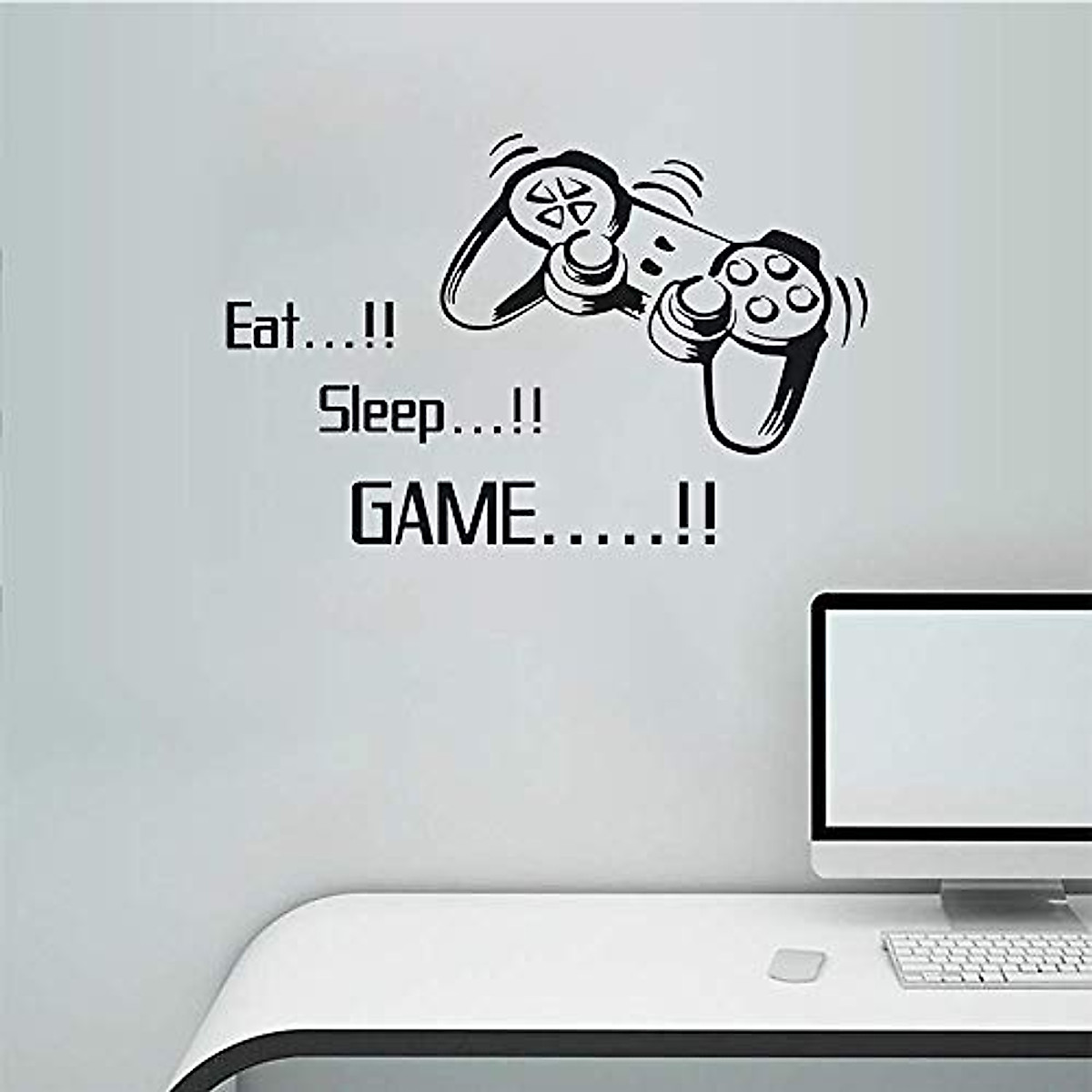 SITAKE Game Themed Wall Stikcers Decor, EAT Sleep Game Controller Gaming Quotes for Boys Men, Kids Wall Decor and Wall Stickers for Playroom, 20.9 x 33.9 Inch