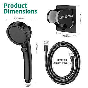 HEROBAI High Pressure Shower Head with Handheld, On Off Shower for RV, Water Saving Shower Head with Stop Button and 3 Modes, Detachable RV Shower Head with Hose and Self-Adhesive Bracket (Black)