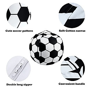 2 Packs Stuffed Animal Storage Beanbag Cover 24" Bean Bag Storage for Kids Girs Boys Room Toys Organizer Heavy-duty Zipper Bean Bag Chair Covers Only, Soccor Print