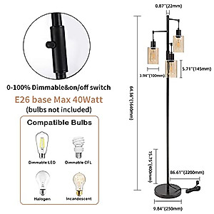 Liylan Farmhouse Floor Lamps Dimmable for Living Room, Oil Rubbed Bronze Tree Standing lamp , 3 Lights Tall Pole Lighting with Amber Glass Shade