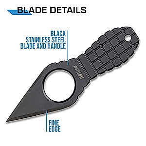 MTech USA – Fixed Neck Knife - Black Blade and Handle, Full Tang, Includes Nylon Fiber Sheath w/ Pocket Clip and Ball Chain - Hunting, Camping, Survival, Tactical, EDC – MT-588BK