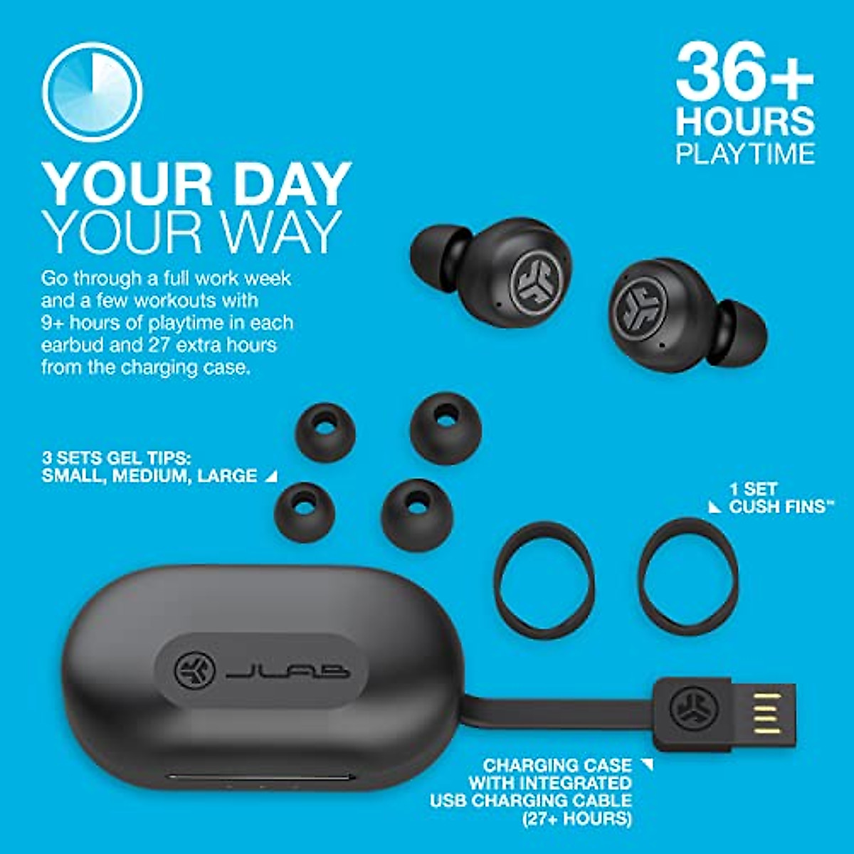 JLab JBuds Air Pro True Wireless Earbuds | Black | Bluetooth Multipoint | Auto Play & Pause | Dual Connect | IP55 Sweat & Dust Resistance | Be Aware Audio for Safety | Custom 3 EQ Sound Settings
