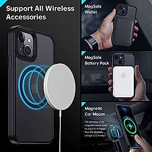 Meifigno Magnetic iPhone 13 Mini Case, Military Grade Protection, MagSafe Compatible, Translucent Matte, Soft Silicone Edge, 5.4 Inch, Black