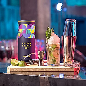 Boston Shaker Set Bartender Kit, Weighted Boston Shakers with Mixing Glass, Cocktail Mixers Gift for Women Men, Drink Making Accessories Cocktails Strainer Bar Spoon Muddler Measuring Jigger Ice Tong