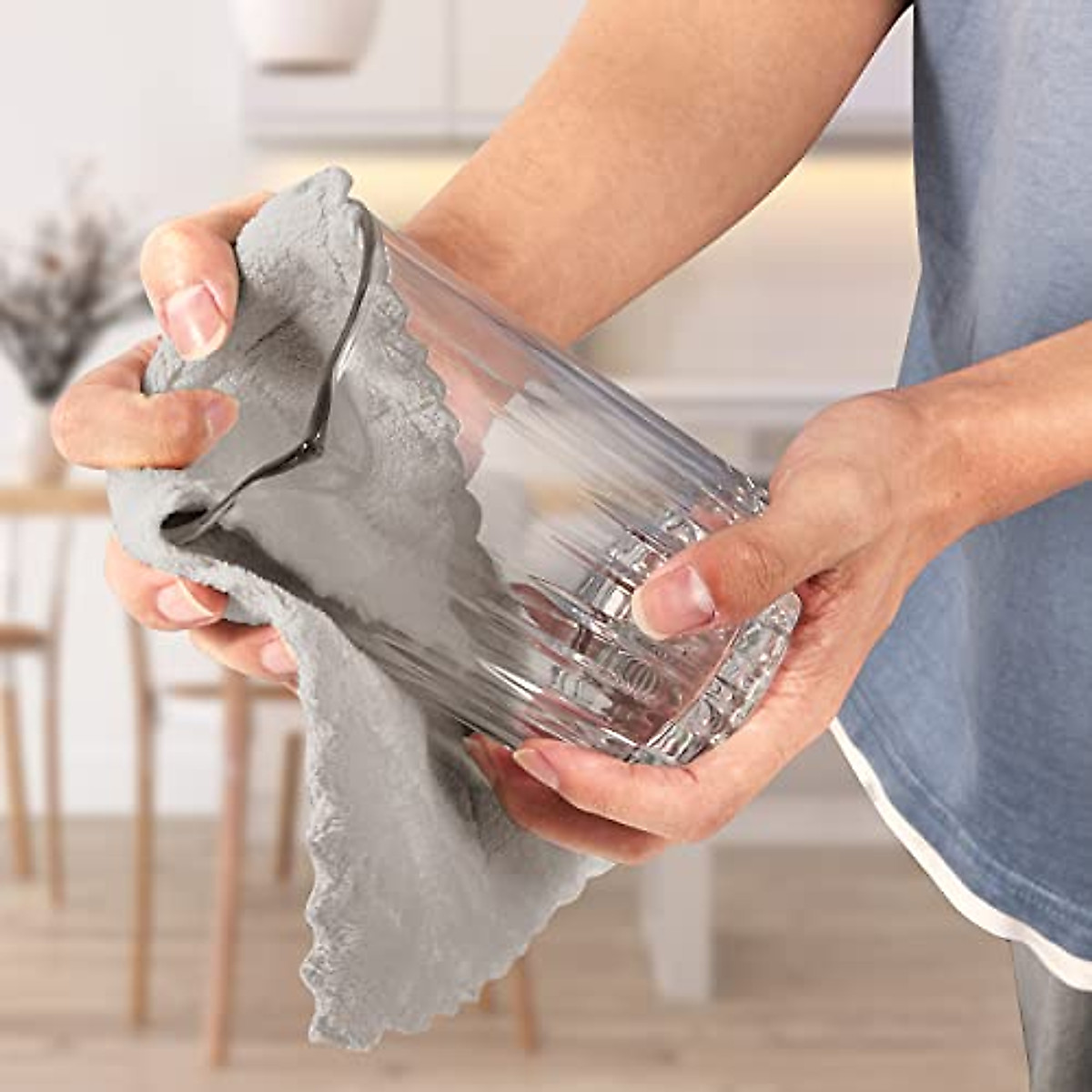 UMANI 12 Pack Kitchen Dish Cloths, Ultra Soft Absorbent Quick Drying Dish Towels, Nonstick Oil Microfiber Cleaning Cloth, Machine Washable Coral Fleece Cleaning Rags (Grey)